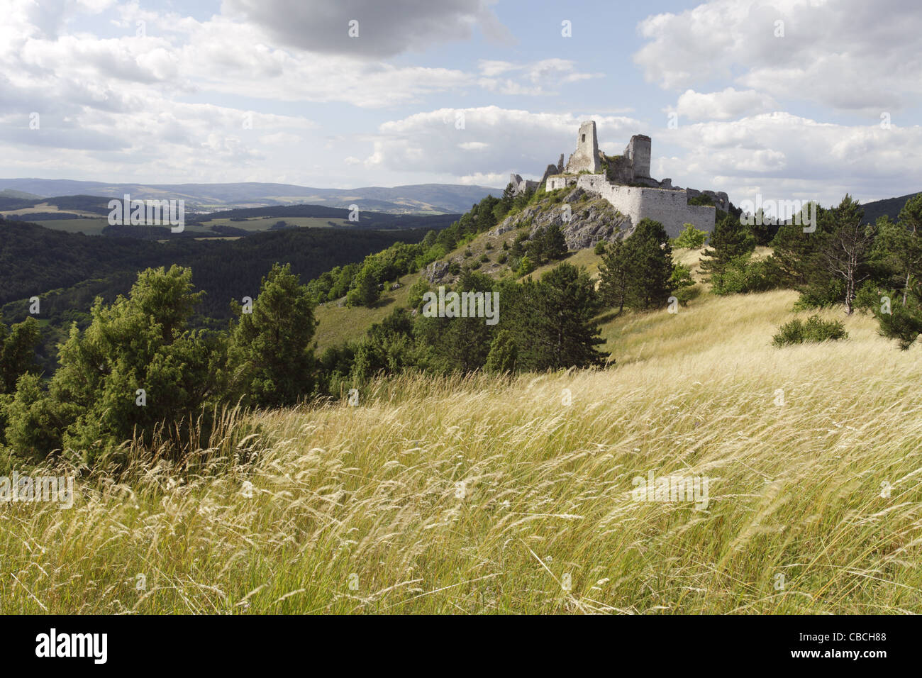 The ruins of medieval castle Cachtice in Male Karpaty hills, well known ...