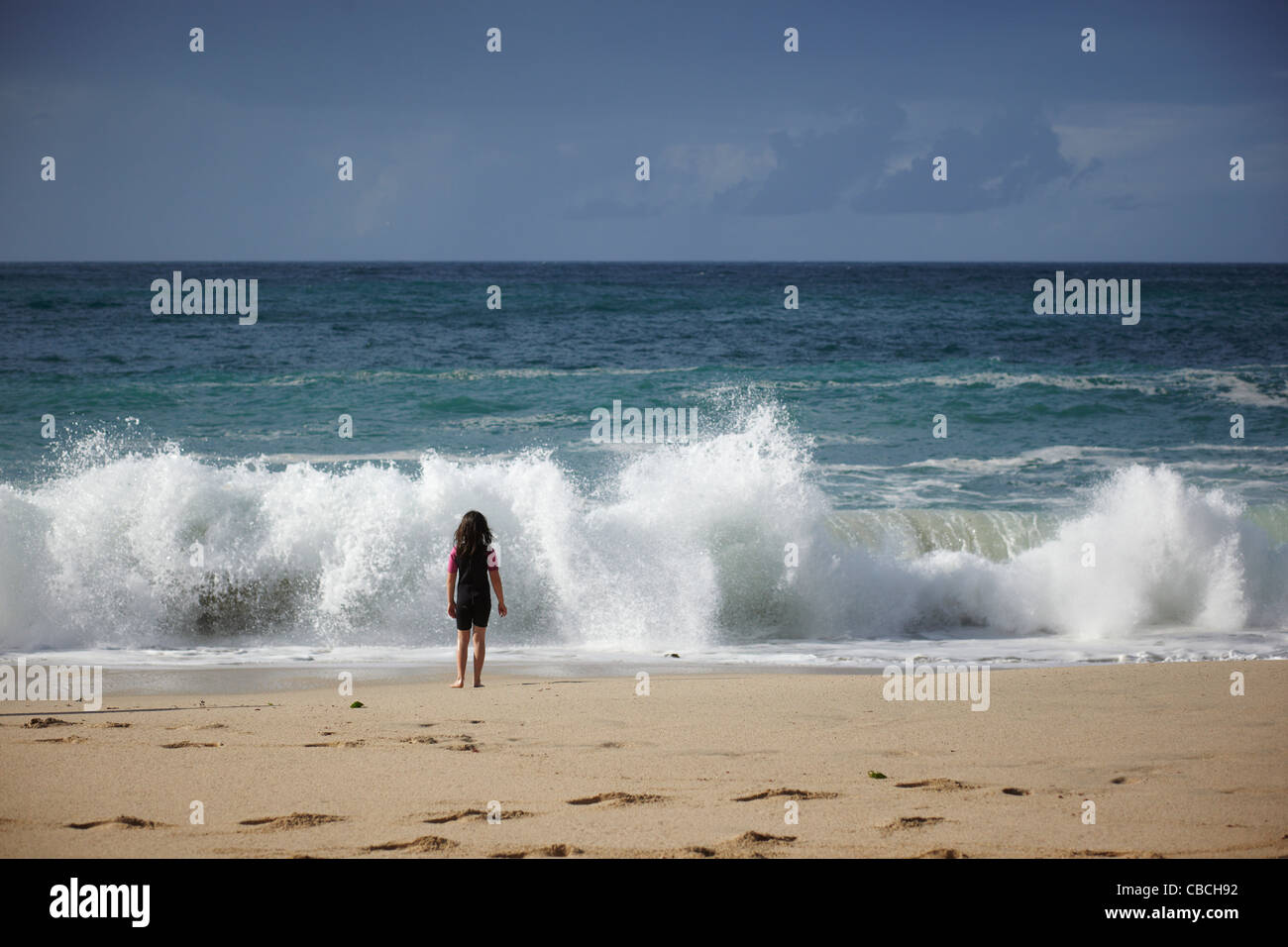 People looking at waves on a beach Stock Photo - Alamy