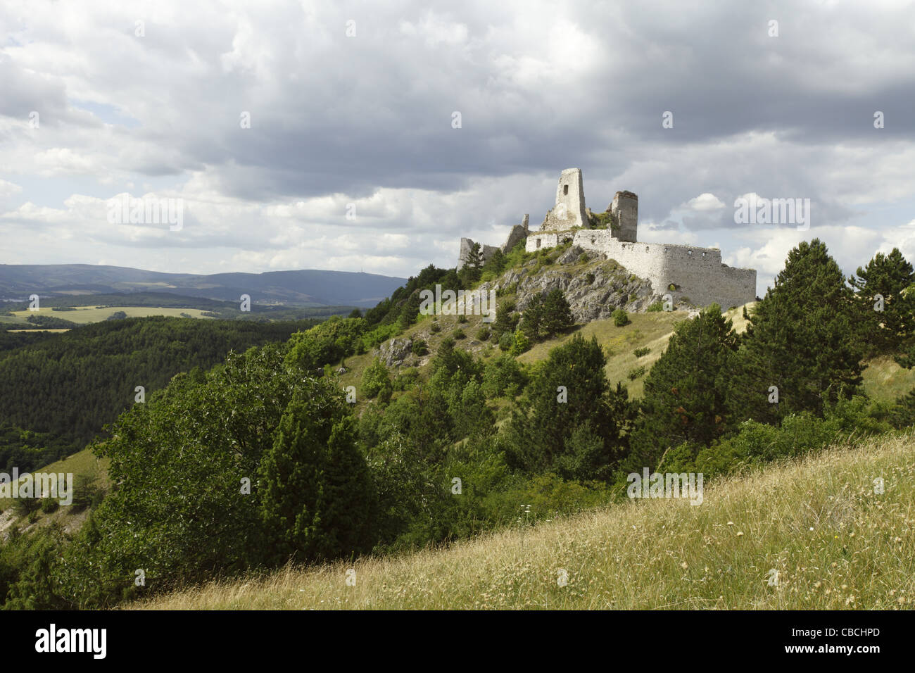 The ruins of medieval castle Cachtice in Male Karpaty hills, well known ...
