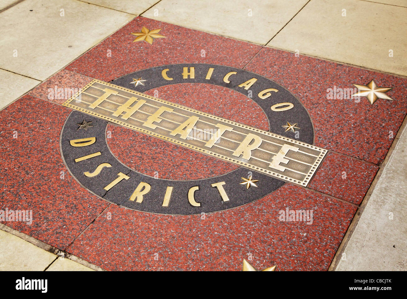 Chicago Theater District pavement plaque. Chicago, Illinois Stock Photo ...