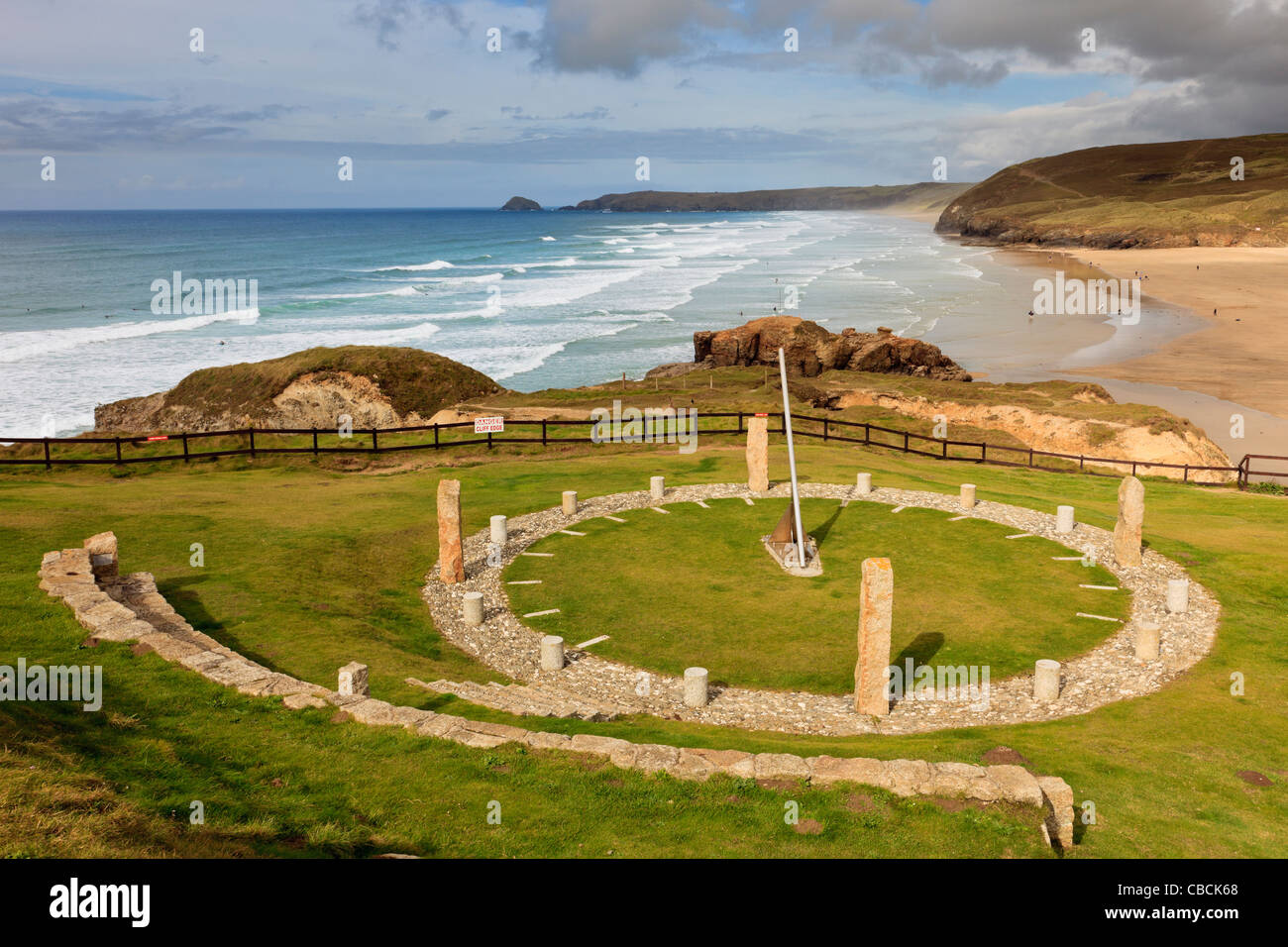 Droskyn Sundial millennium landmark with view across Perran Bay in ...