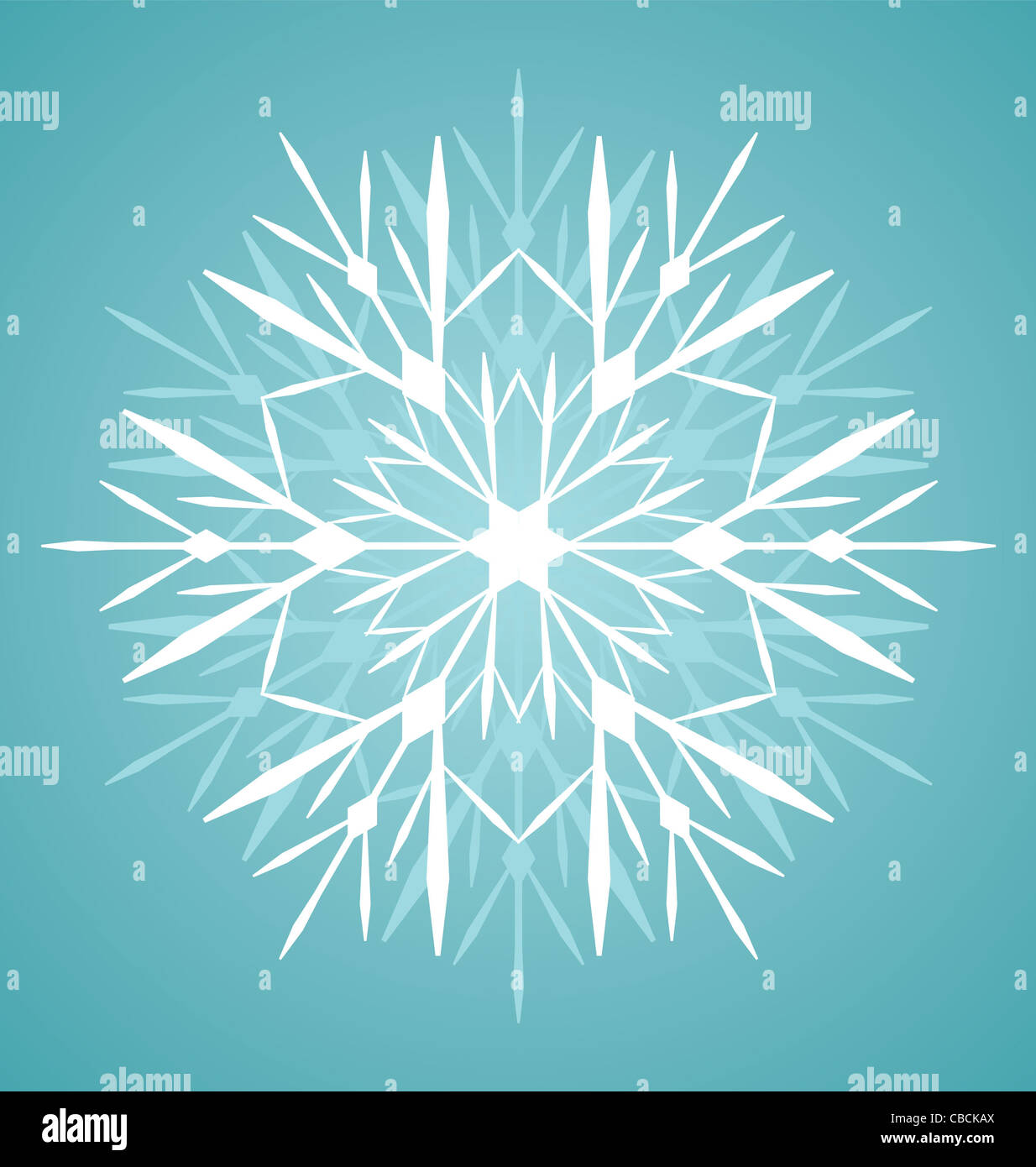 winter illustration of detailed snowflake on turquoise background Stock ...