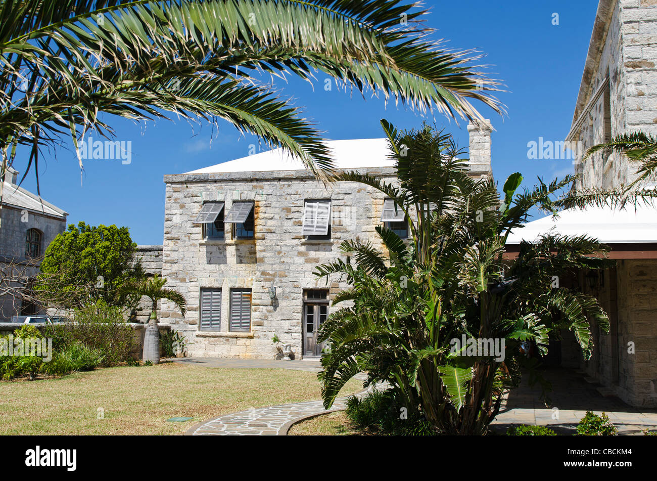 Bermuda. Old stone house at the Royal Naval Dockyard, Bermuda Stock ...