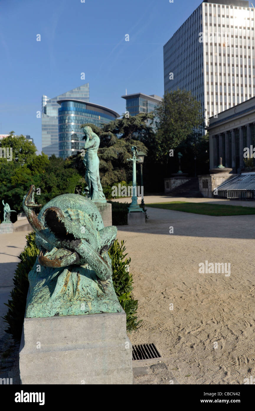 View of the botanique garden in Brussels with statue and modern ...