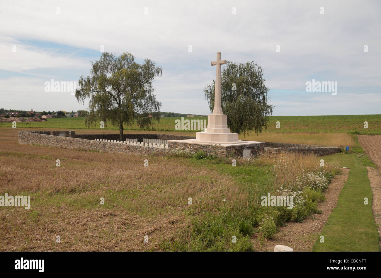 External view of the CWGC Tank Cemetery with the Cross of Sacrifice ...