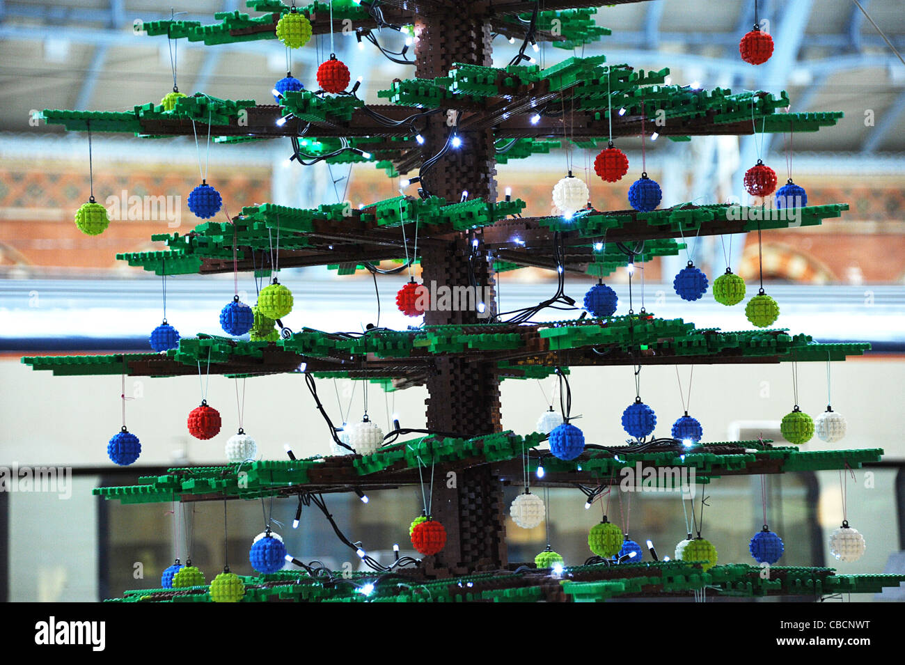 A Christmas tree built entirely of lego bricks on display at St ...