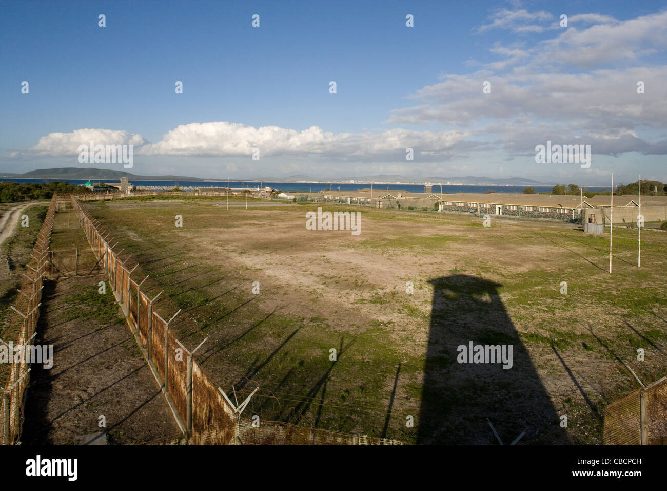 Robben Island: view of prison compound from one of the watchtowers ...