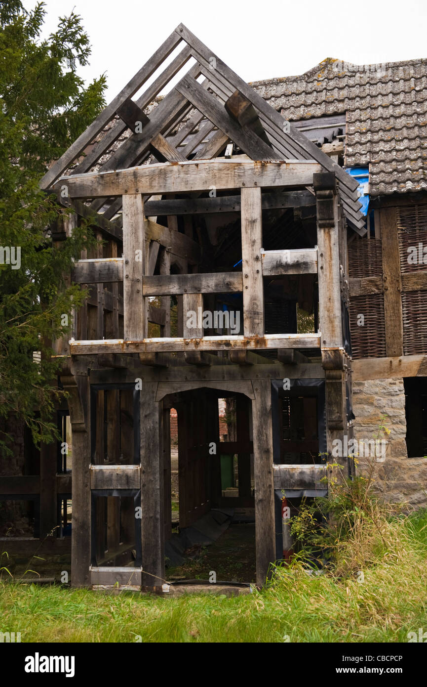 Timber framed period house being restored using traditional methods in ...