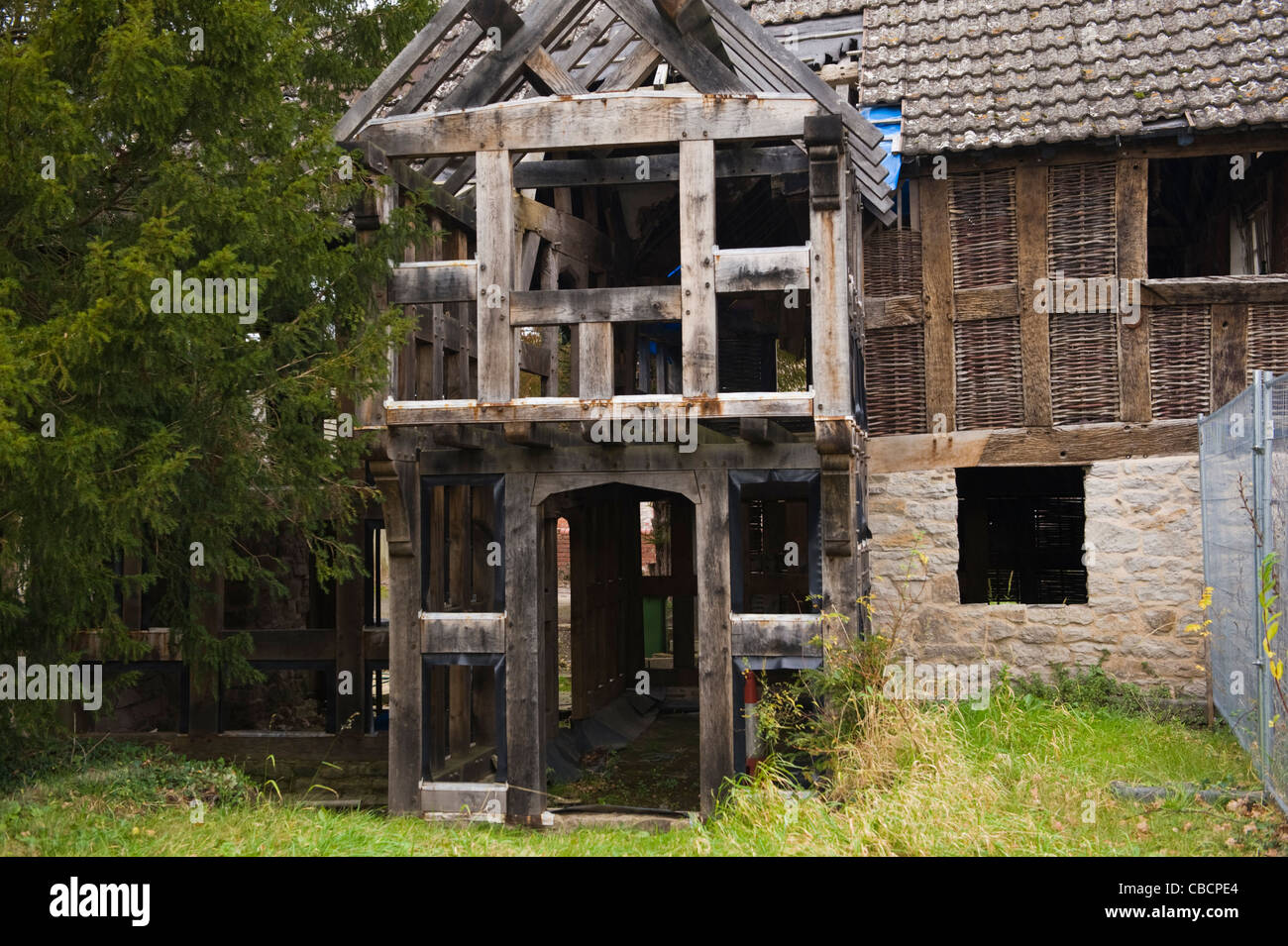 Timber framed period house being restored using traditional methods in ...