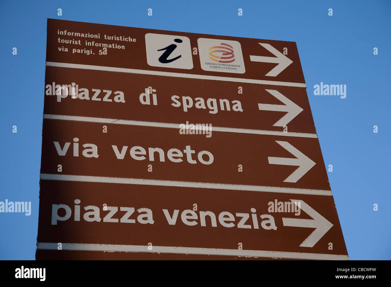 Tourist Sign against Blue Sky Background, Rome, Italy Stock Photo - Alamy