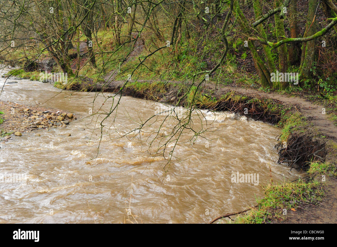River flooding and eroding the river banks and pathways in the north of ...