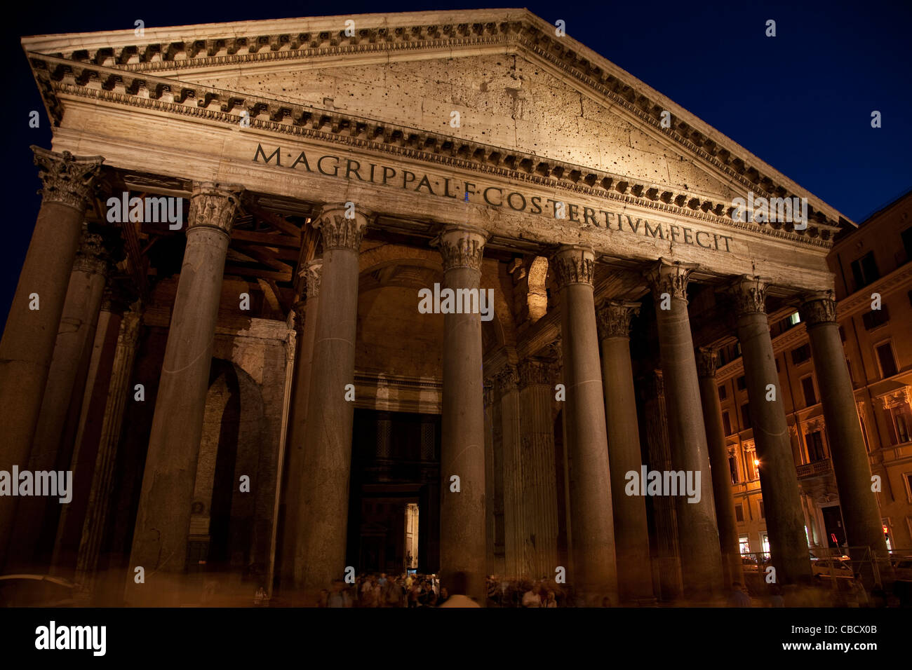 Pantheon Church illuminated at night in Piazza della Rotonda Square ...
