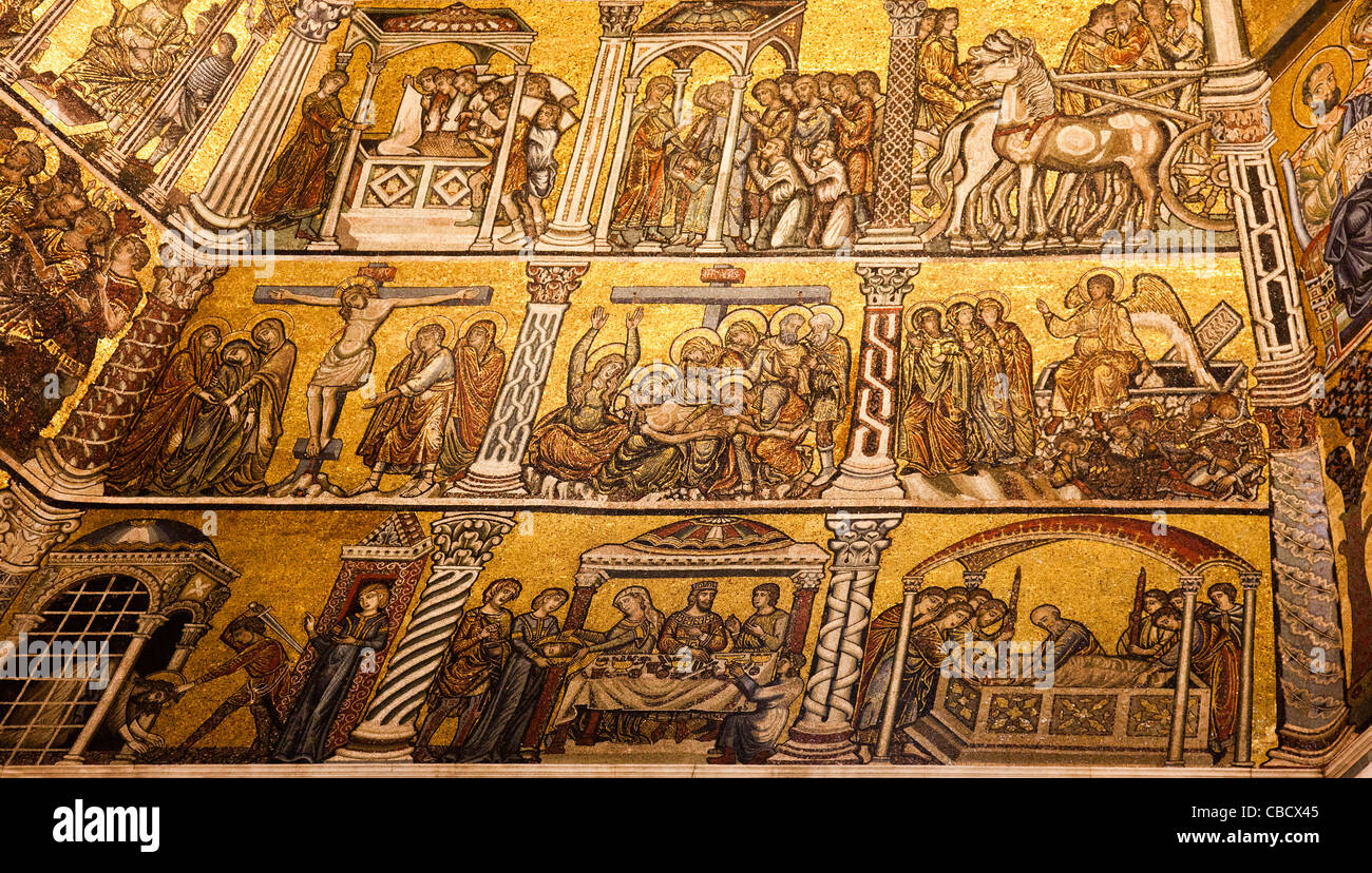 Detail of gilded mosaic ceiling Battistero di San Giovanni, baptistry ...