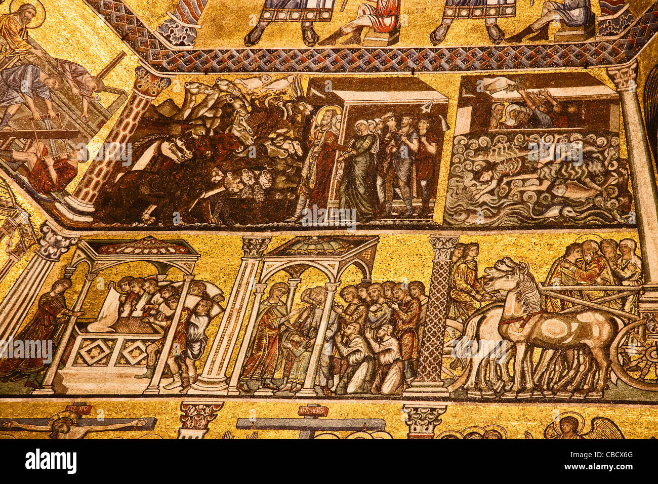 Detail of gilded mosaic ceiling Battistero di San Giovanni, baptistry ...