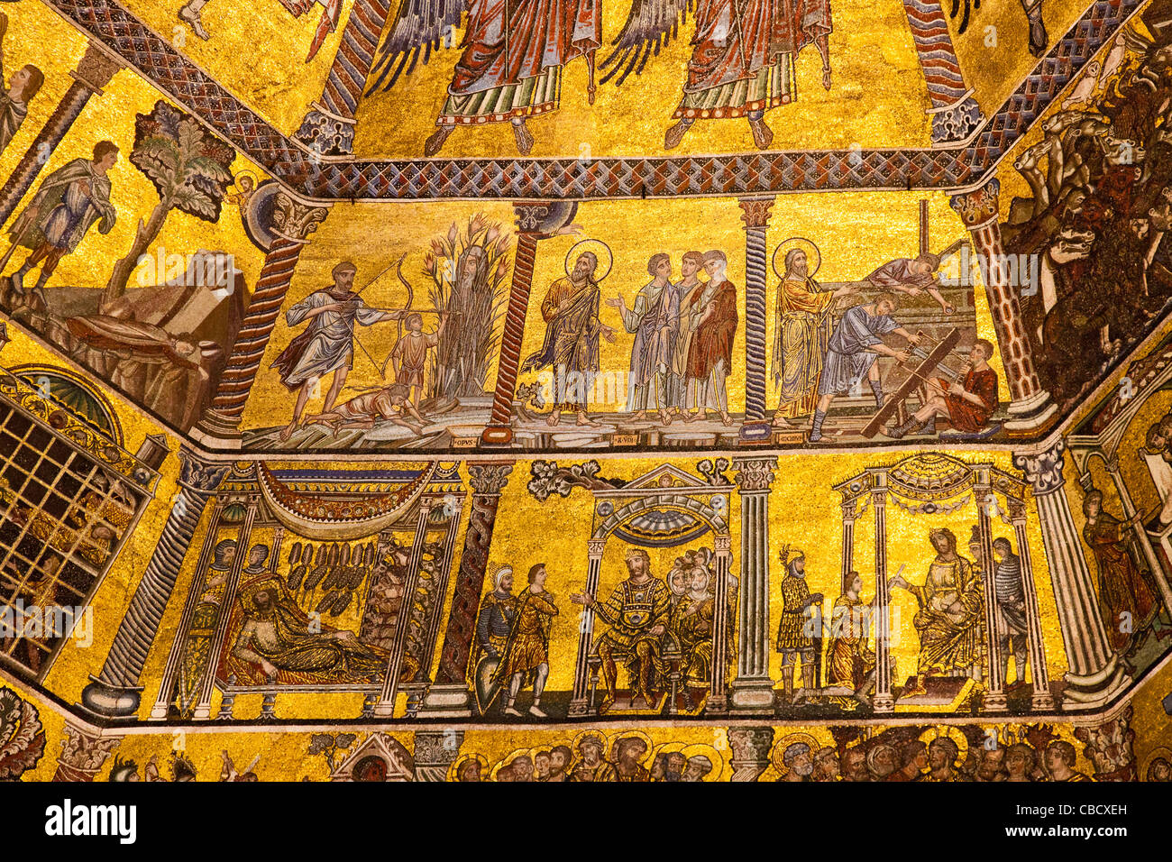 Detail of gilded mosaic ceiling Battistero di San Giovanni, baptistry ...