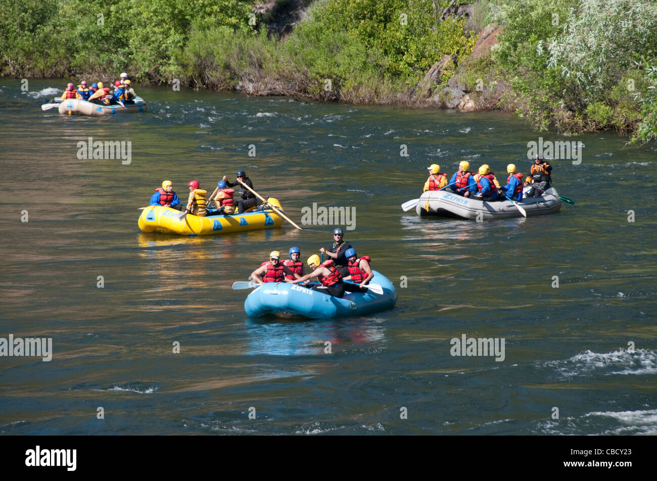 Rafting, Merced River, near Yosemite National Park, California, USA ...