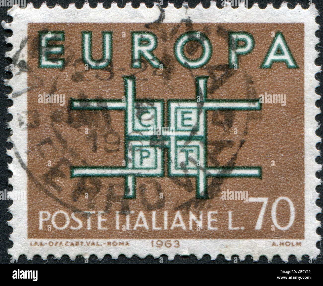 ITALY - CIRCA 1963: A stamp printed in Italy, is shown in the form of ...