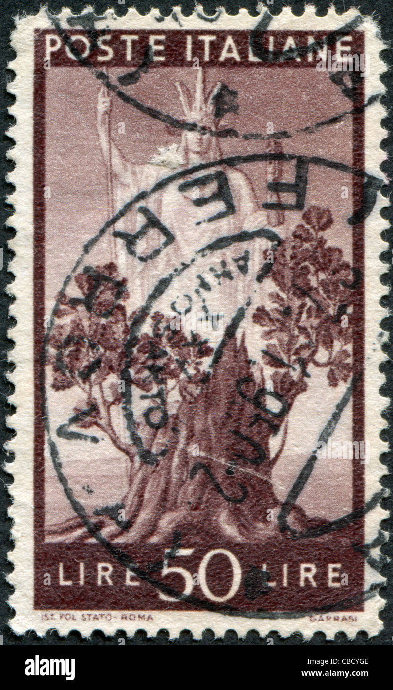 ITALY - CIRCA 1945: A stamp printed in Italy, shows the "Italia" and ...