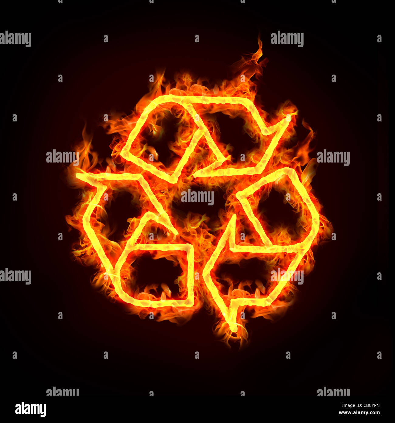 recycle concept, with a burning recycle sign Stock Photo - Alamy