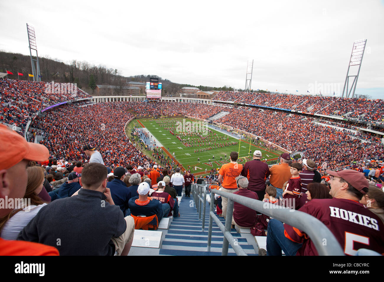 General view of fans sitting in the stands watching a marching band on ...