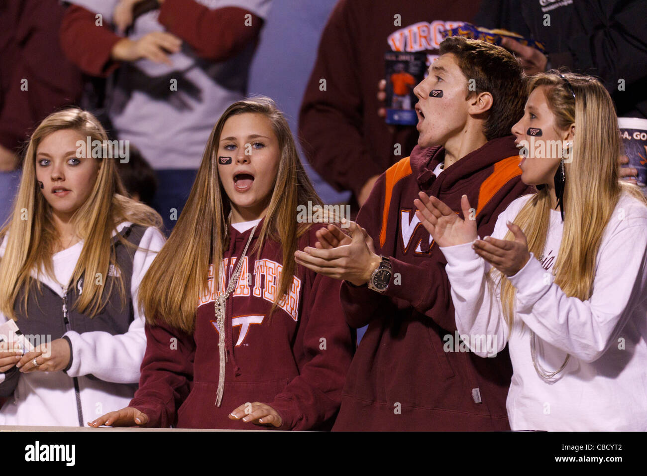Virginia Tech Hokies fans cheering in the stands against the Virginia ...