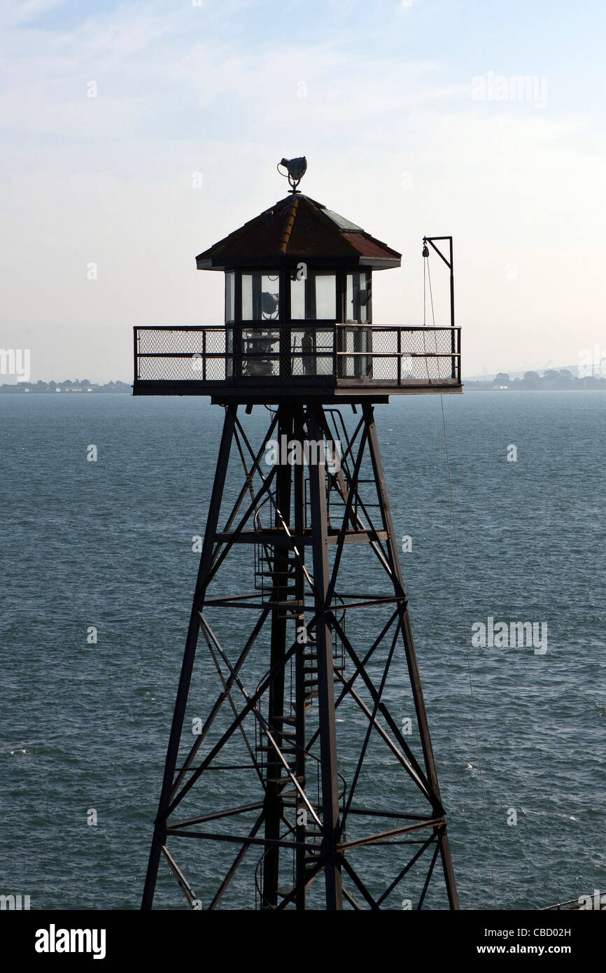 Watch tower overlooking San Francisco Bay, Alcatraz Island, California ...