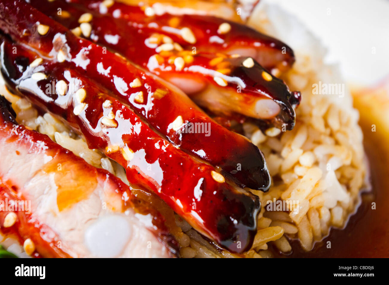 chinese, hong kong style barbecue pork ribs with rice, popular in asian ...