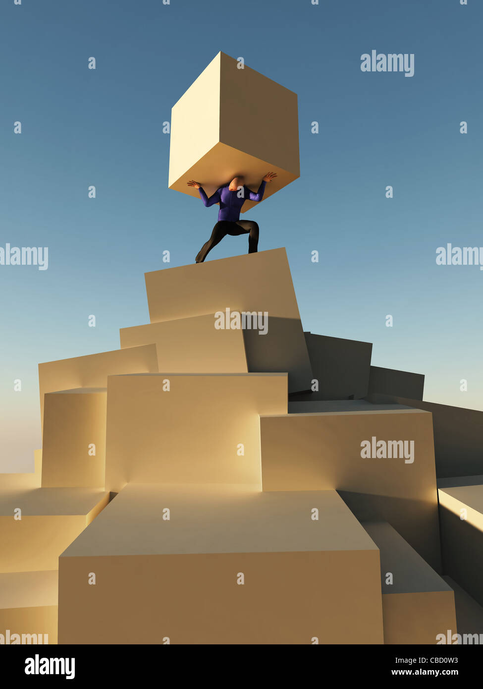 man holding block on the top of pyramid Stock Photo - Alamy