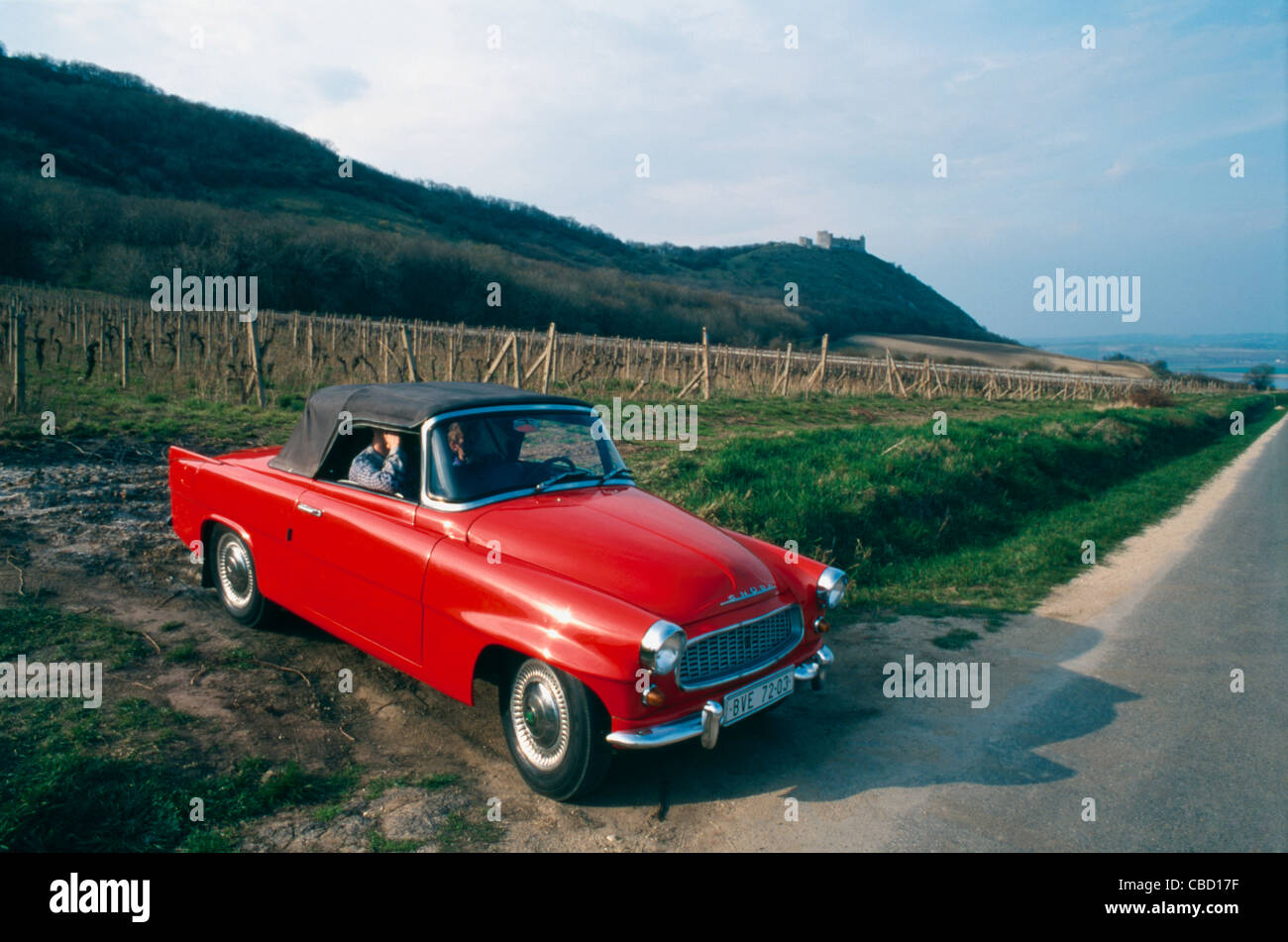 Skoda Felicia, car, cabriolet, road, Palava, vineyard, winery Stock ...