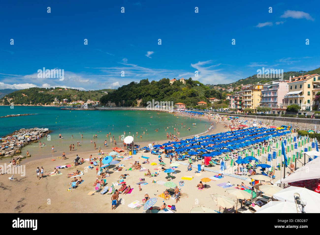 Tourists on the beach, Lerici, Province of La Spezia, Liguria, Italy ...