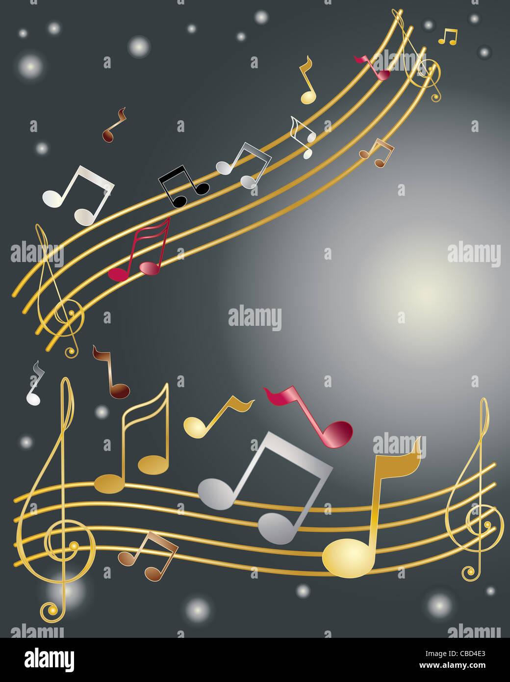 an illustration of metallic musical notes on a dark background Stock ...