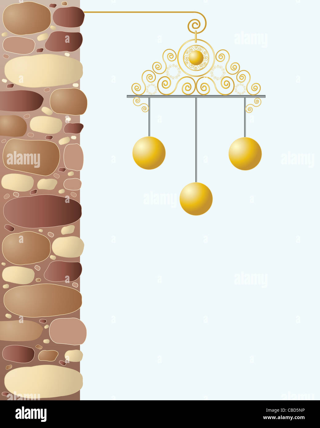 an illustration of a traditional pawnbrokers sign attached to an old ...