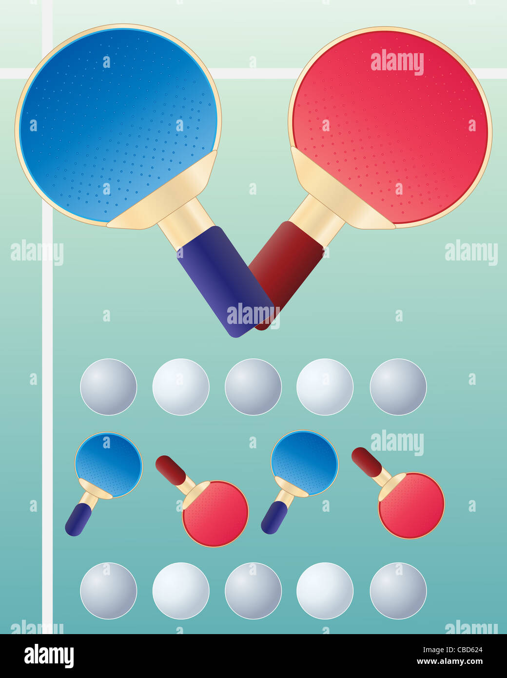 an illustration of table tennis bats and balls on a light green ...