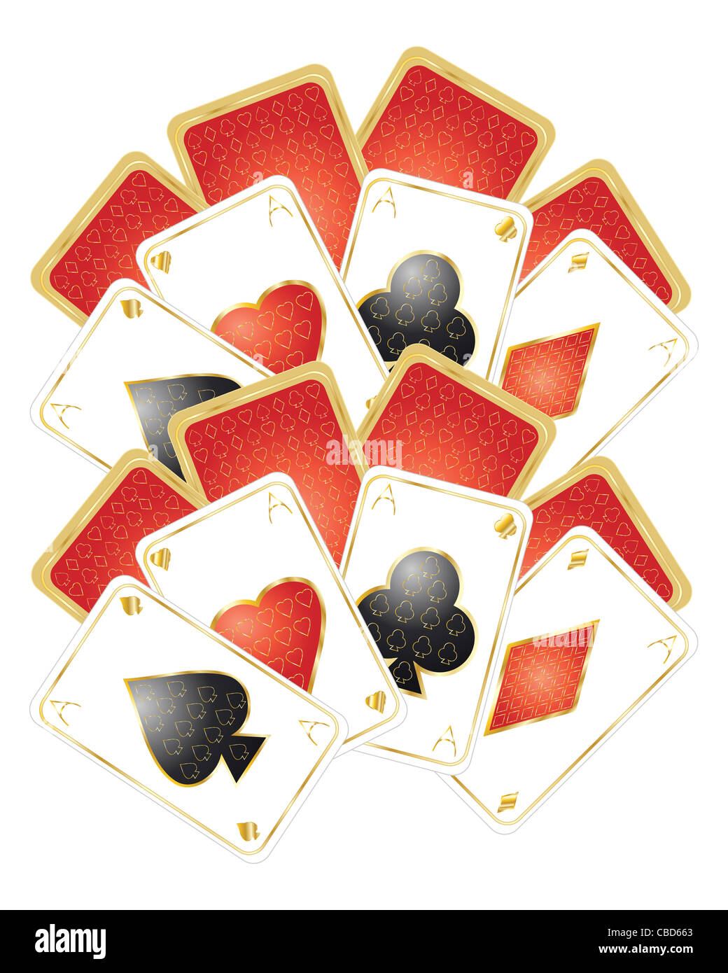 an illustration of gold and red playing cards on a white background ...