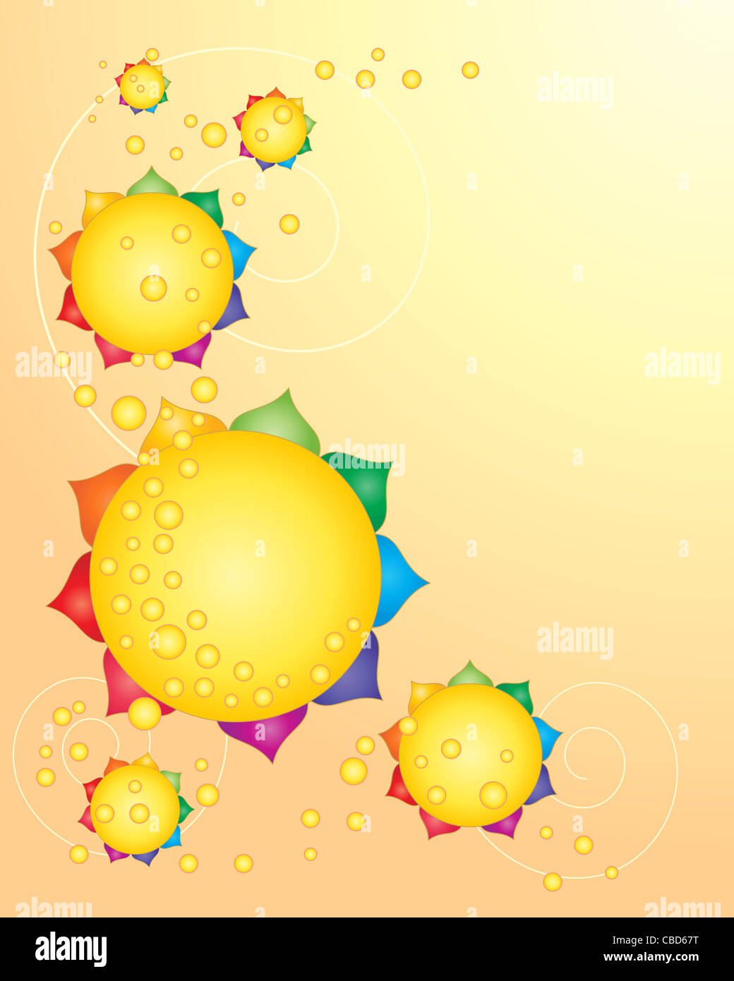 an illustration of colorful summer abstract flowers with pollen ...