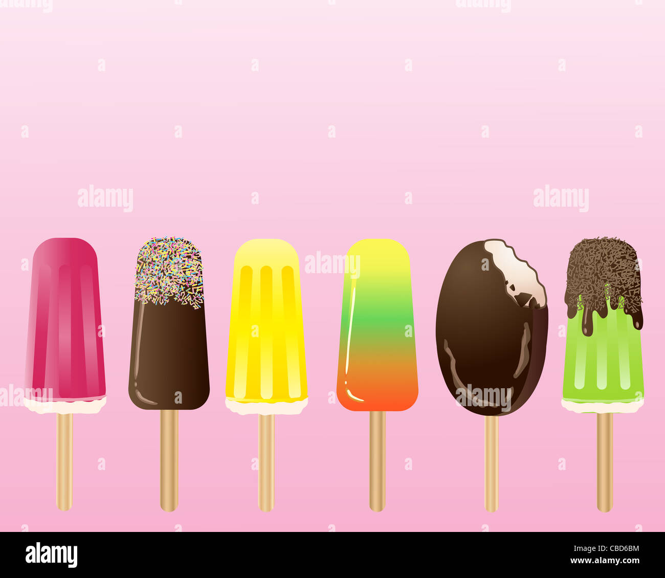 an illustration of a variety of ice lollipops on a colorful background ...