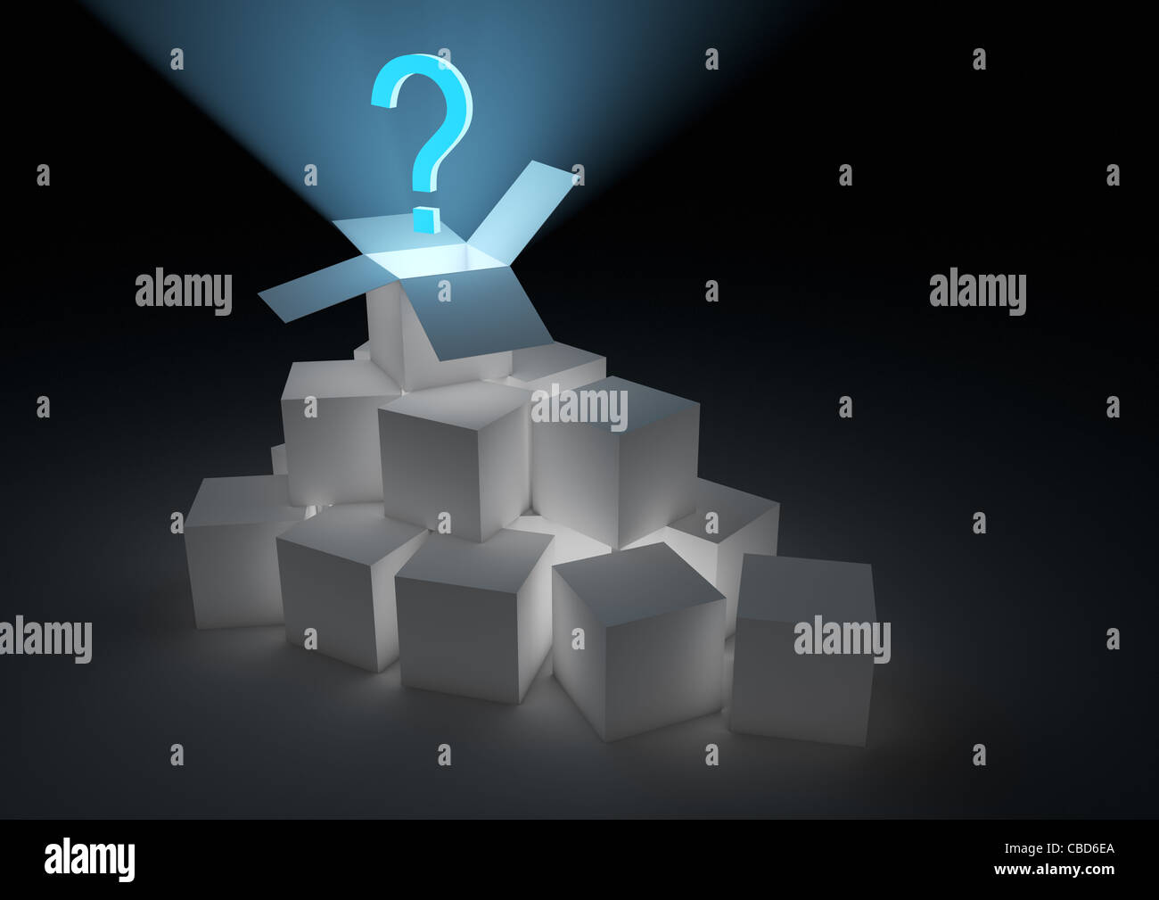 render of a group of boxes with a question mark Stock Photo - Alamy
