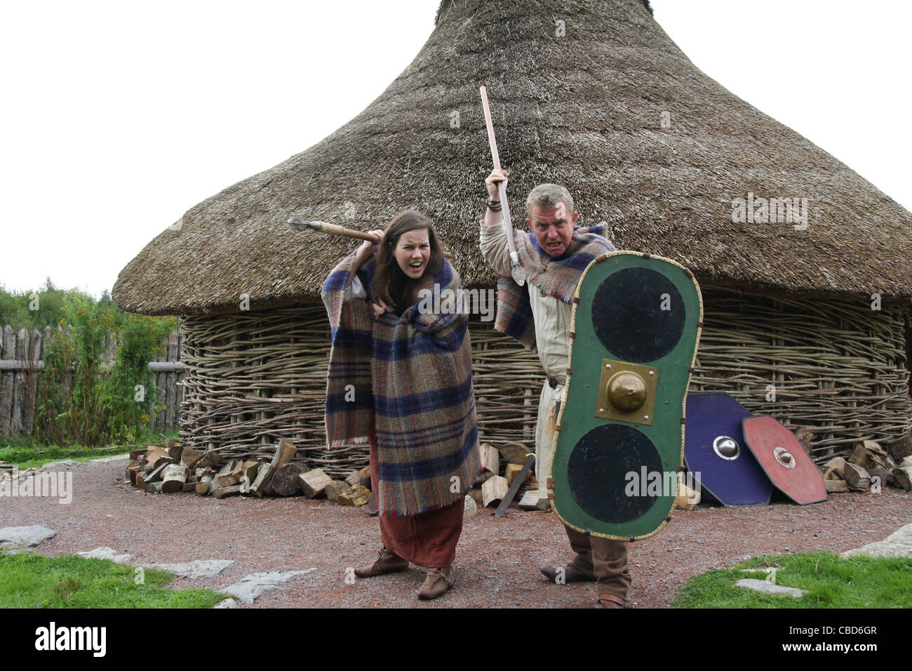 Celtic characters at the reconstruction of the Iron age dwelling at the ...