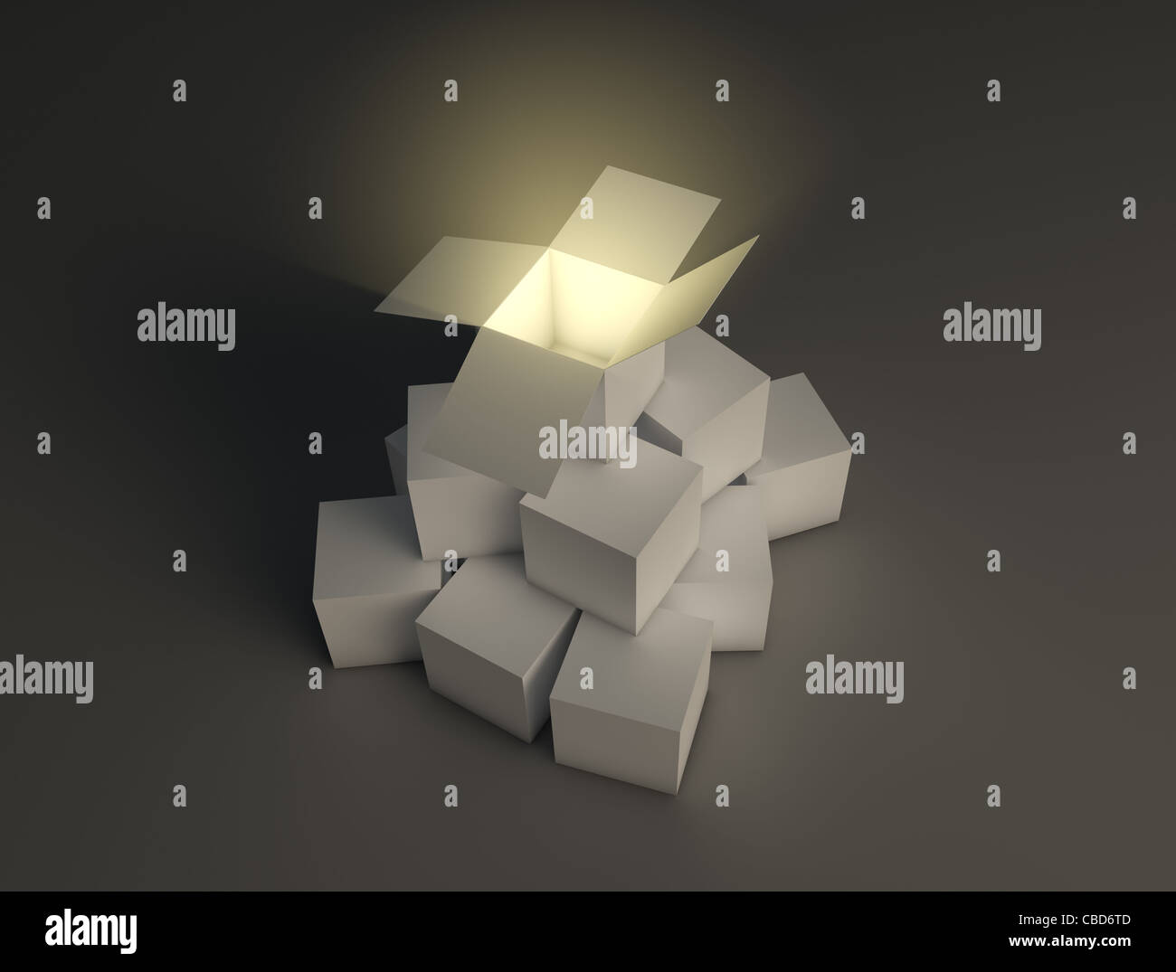 render of a stack of boxes and an open one Stock Photo - Alamy