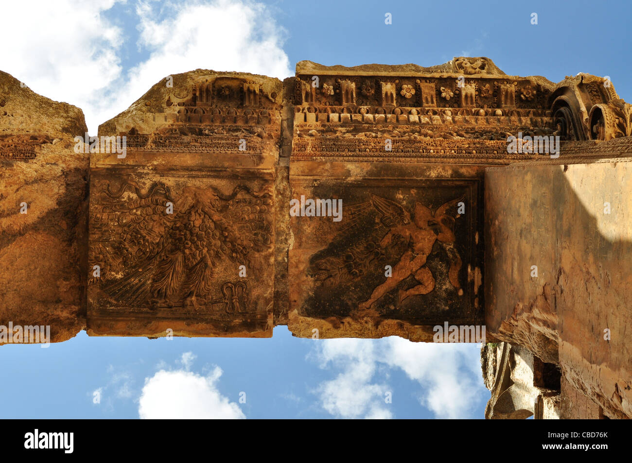 Baalbek temple of jupiter with stone relief of gods hi-res stock ...