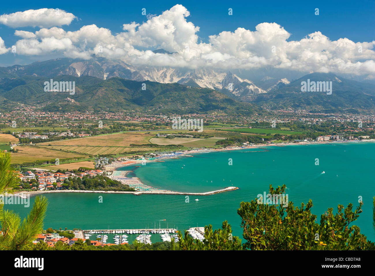 View of the mouth of the Magra River and Apennine Mountains over ...