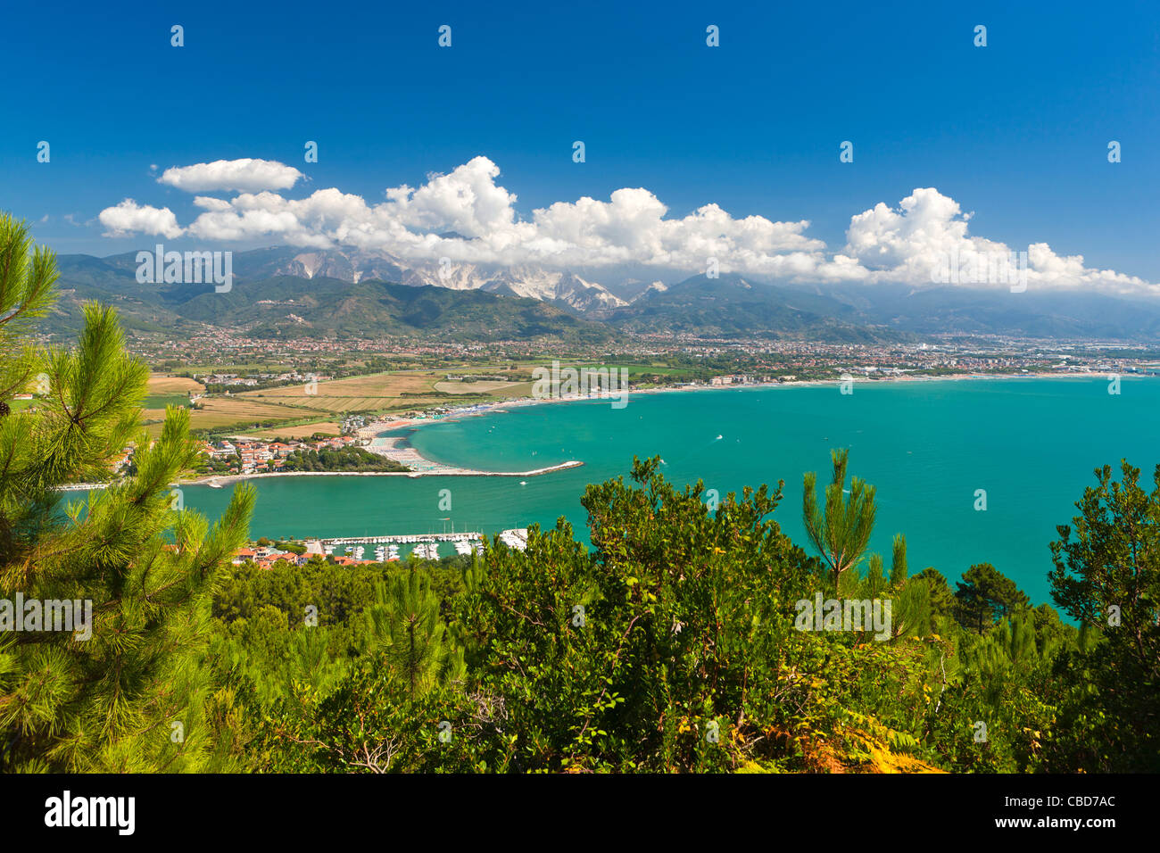View of the mouth of the Magra River and Apennine Mountains over ...