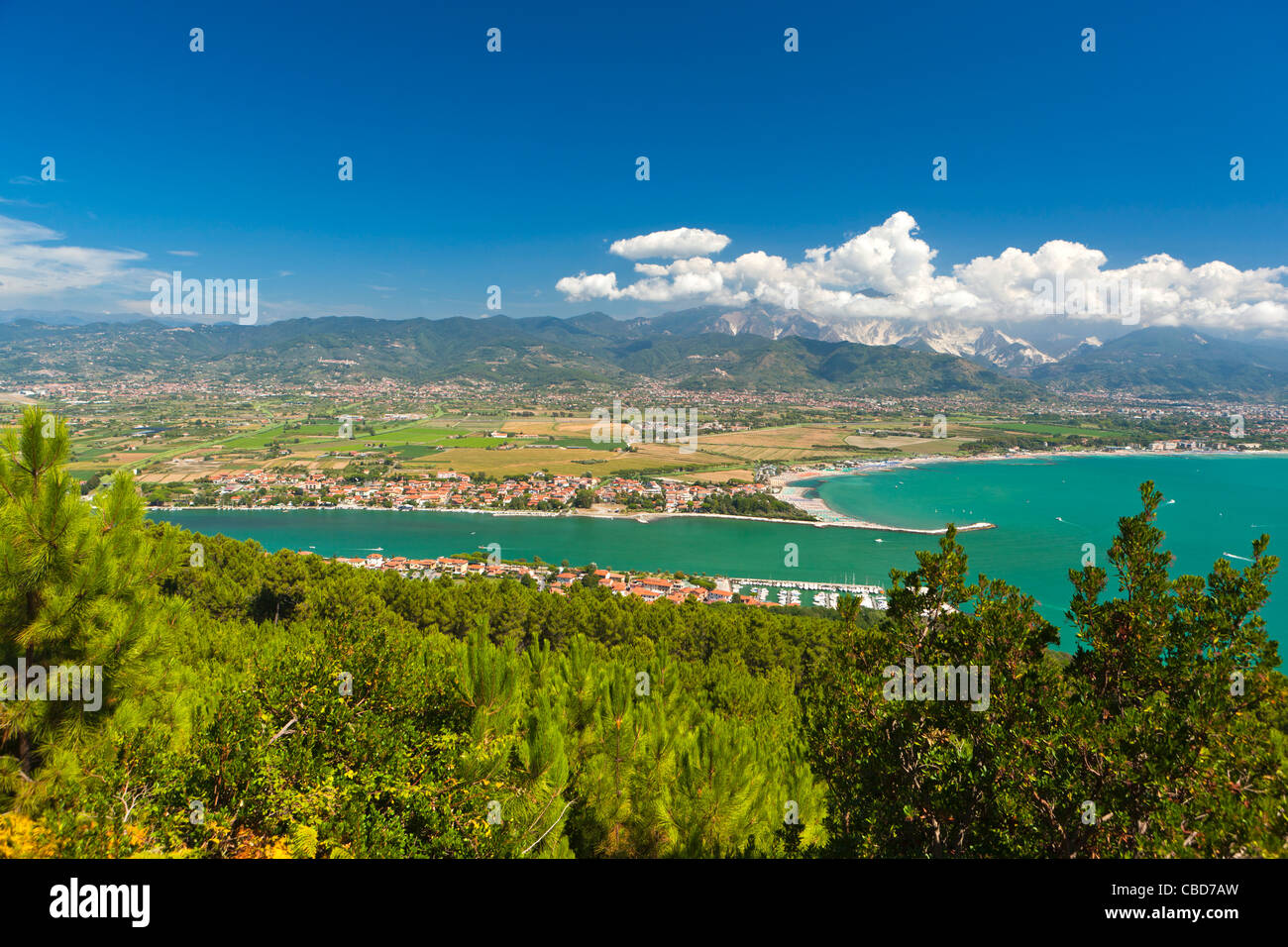 View of the mouth of the Magra River and Apennine Mountains over ...
