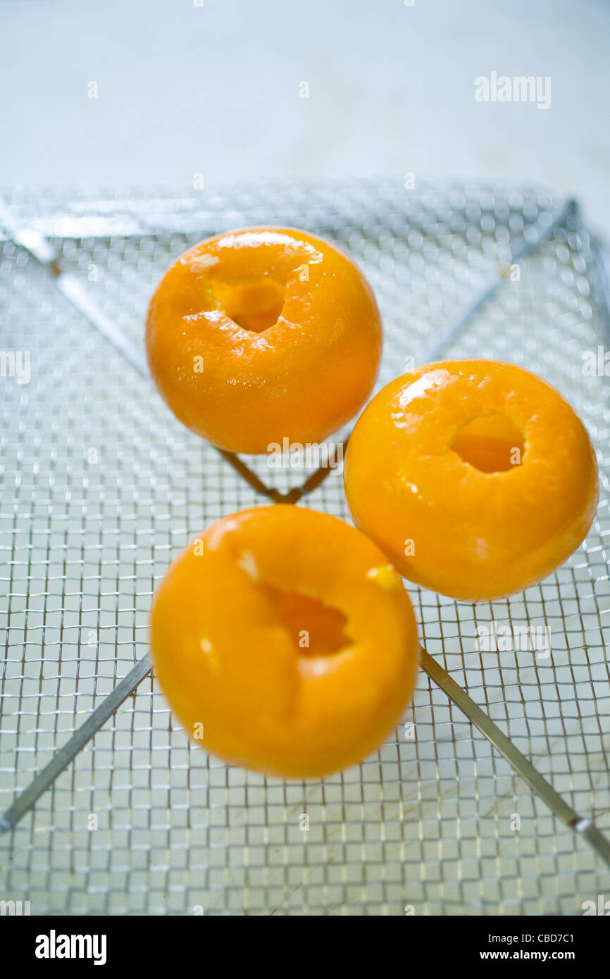 Preparing candied mandarin oranges Stock Photo - Alamy