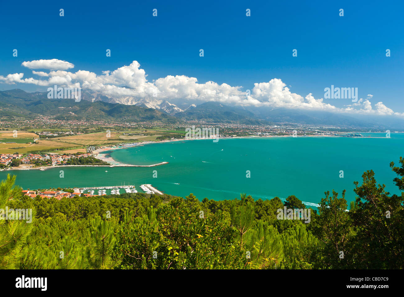 View of the mouth of the Magra River and Apennine Mountains over ...