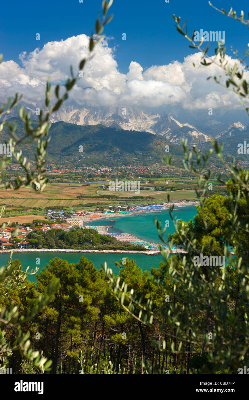View of the mouth of the Magra River and Apennine Mountains over ...