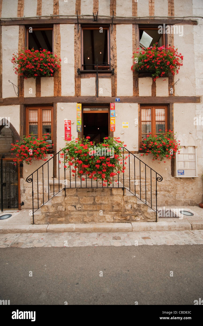 Entrance to restaurant in a half timber framed medieval building in the ...