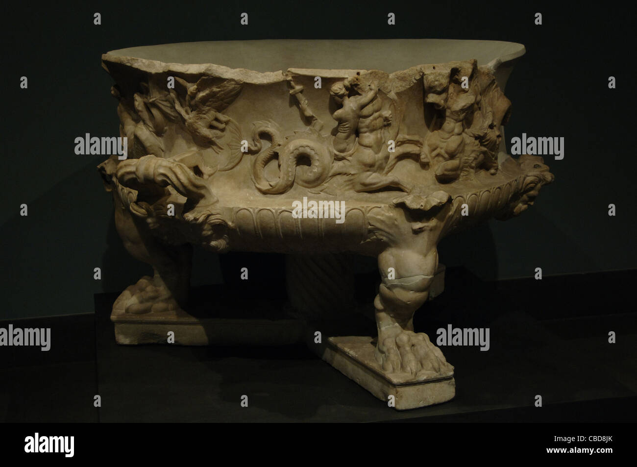 Basin with reliefs depicting a procession (Thiasos) with Tritons and ...