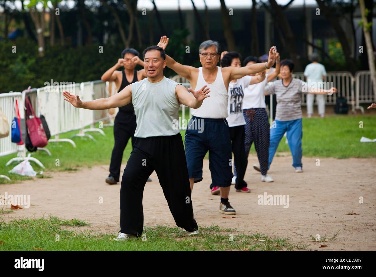 Public early morning Thai Chi exercise group Stock Photo - Alamy