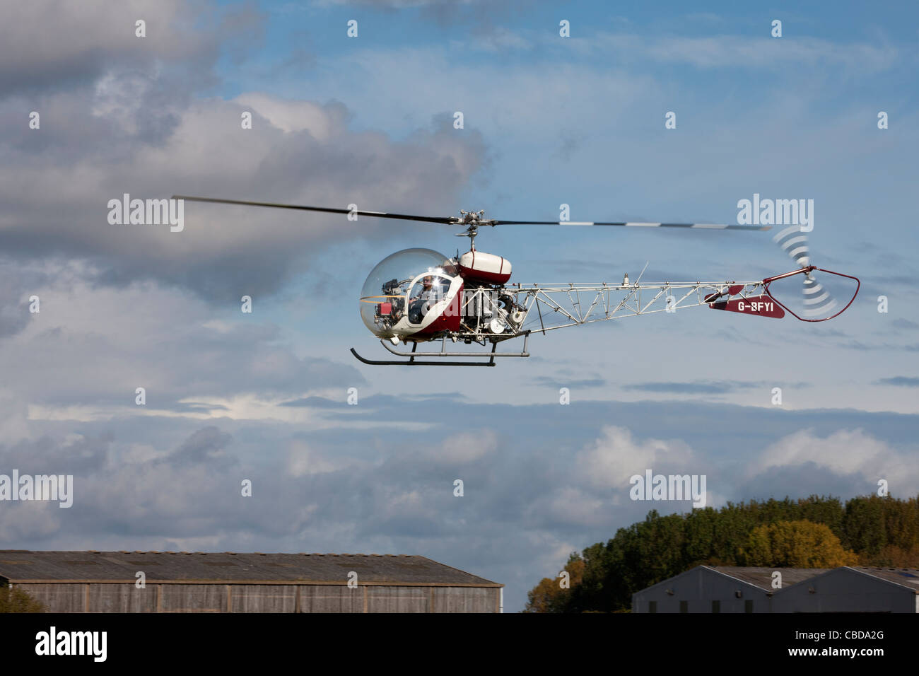 Westland Bell 47D-3B-1 G-BFYI in flight at Breighton Airfield Stock ...
